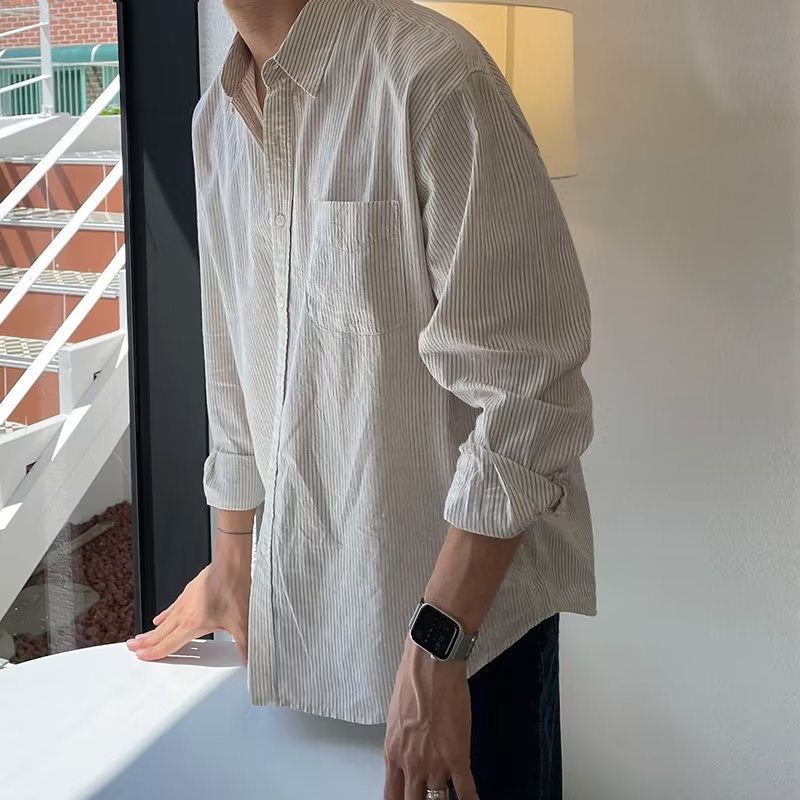 Summer Japanese Loose Long Sleeve Shirt For Men Korean Style Casual All ...