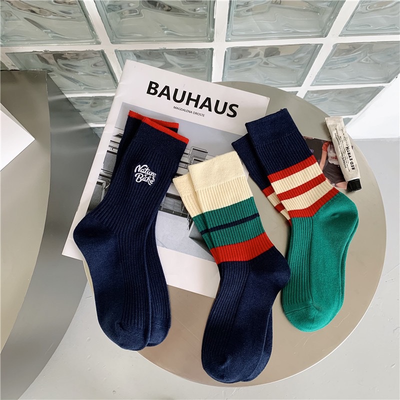 Female's Striped Letter Socks Spring and Autumn Mid tube Socks ins ...