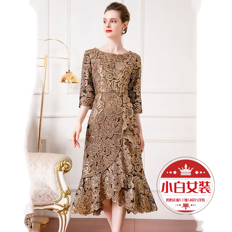 High-end Evening Dress Female Brown High-End Dress Spring Summer Autumn ...