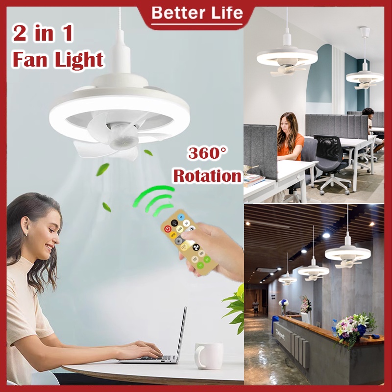 360° Rotating Ceiling Fan Light Remote Control Led Fan Light Living ...