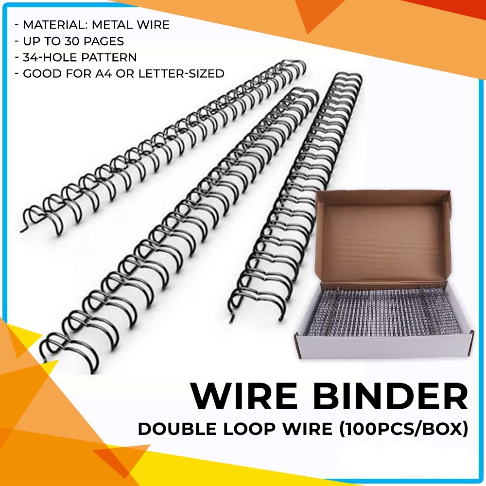 Double Loop Metal Wire 100pcs per box (White/Black) A4 Size 34 Holes 3: ...