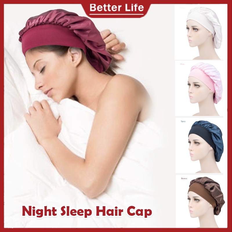 Women Night Sleep Hair Cap Silky Double Layer Adjustable Head Cover ...