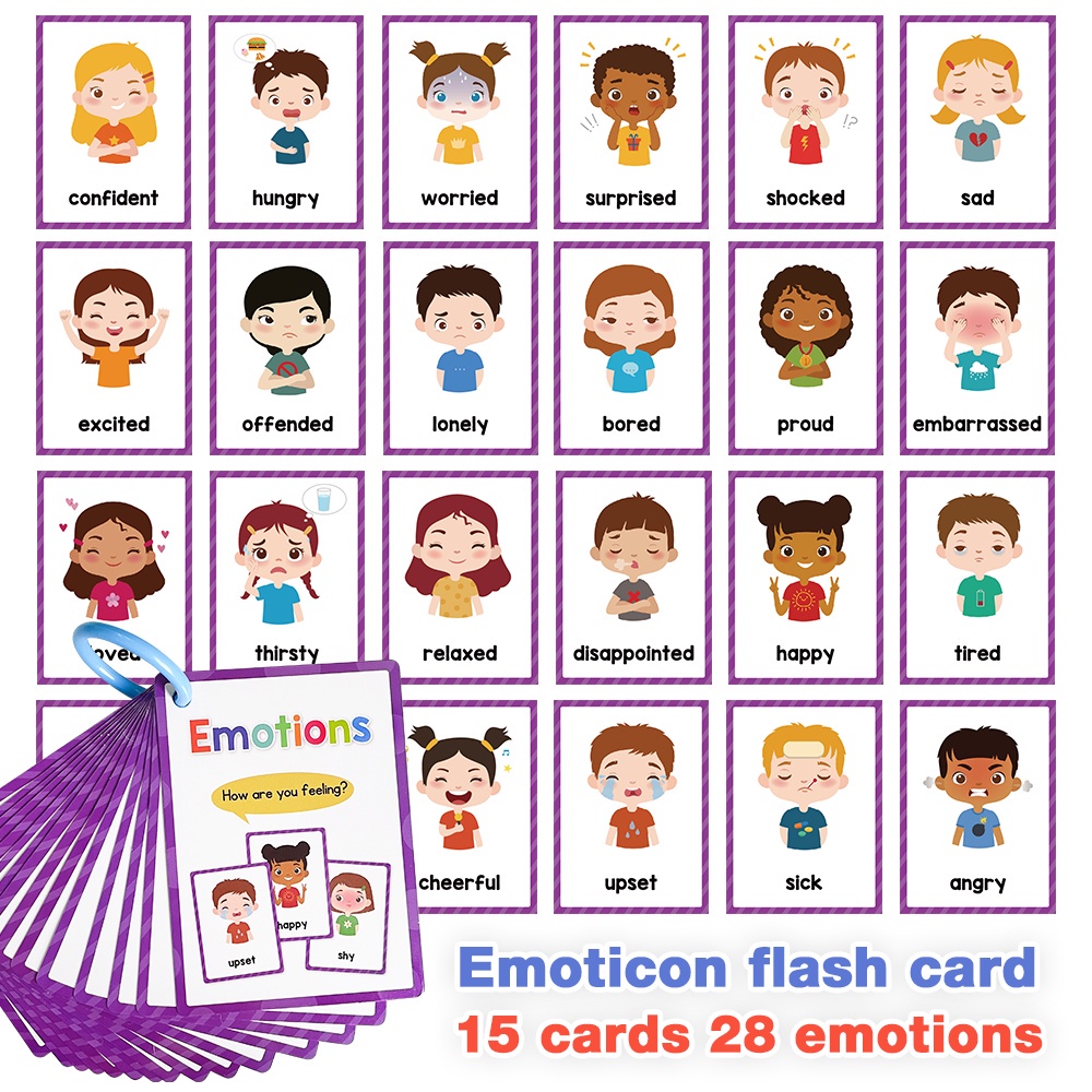 15 Cards 28 Words My Emotion Feelings English Flashcard for Children ...