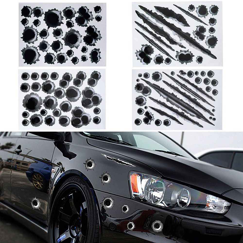 Creative 3D Bullet Hole Car Stickers Waterproof Funny Decal Car Covers ...