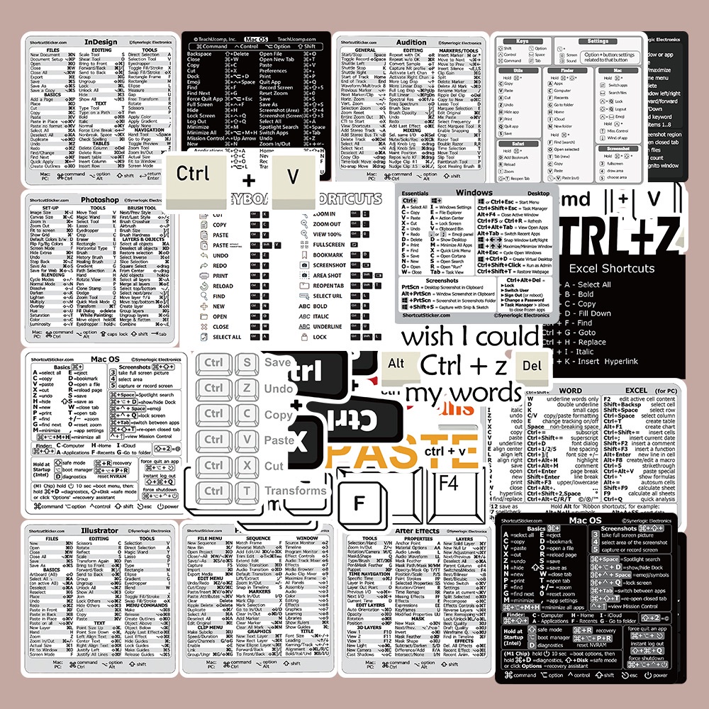 Keyboard Shortcuts Series 01 Stickers 30Pcs/Set DIY Fashion Waterproof ...