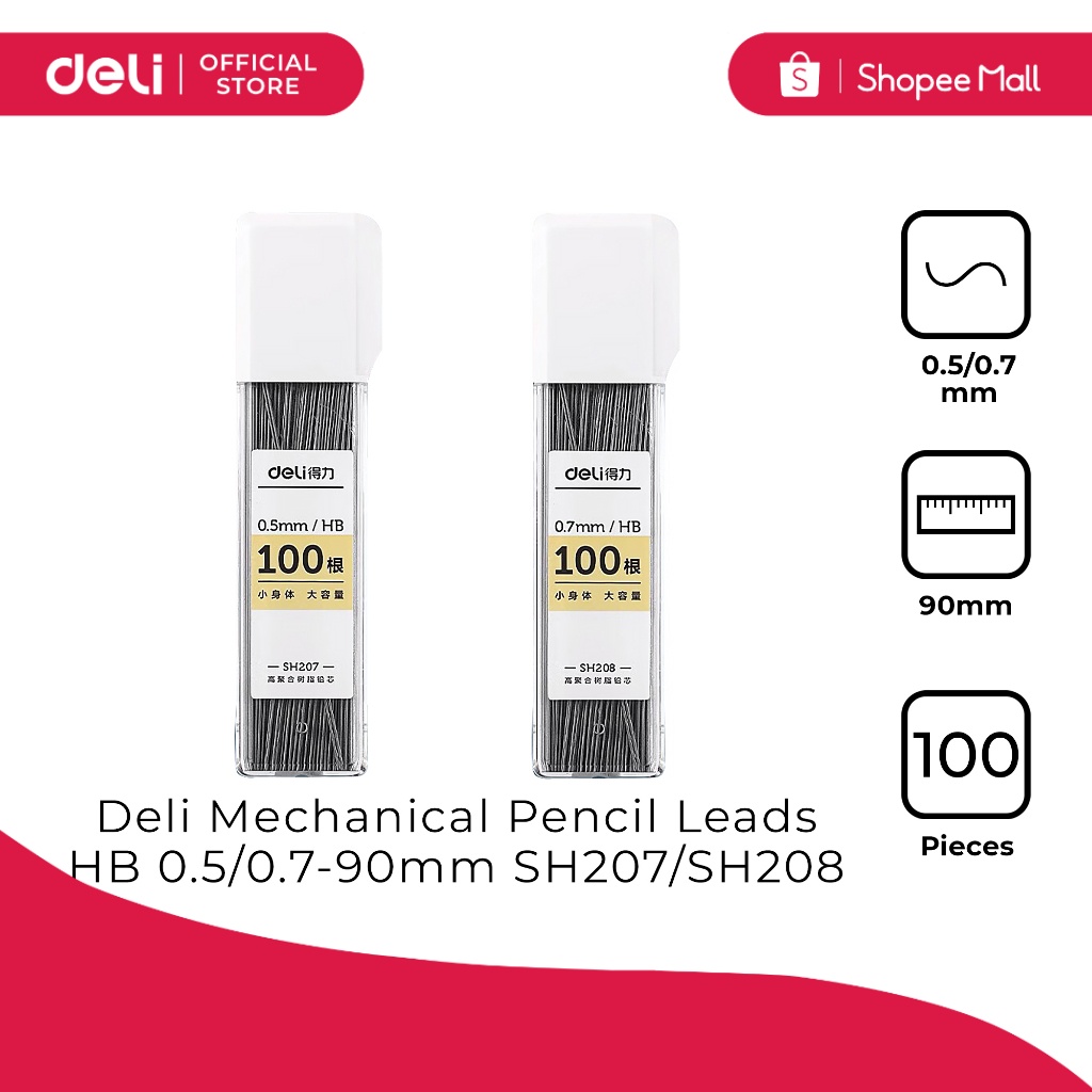 Deli SH207/SH208 Mechanical Pencil Leads HB 0.5/0.7-90mm | Shopee ...