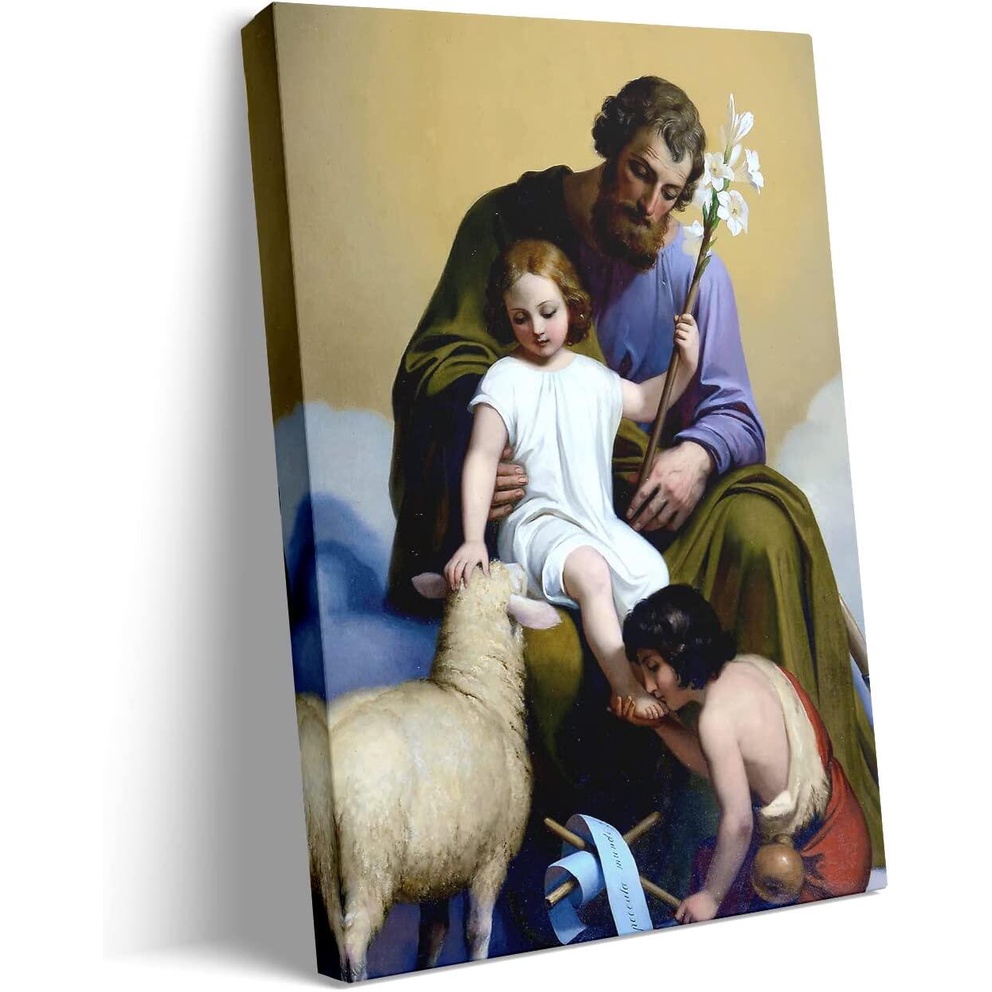 Jesus Poster Frame St. Joseph Holding Children Canvas Painting Living ...
