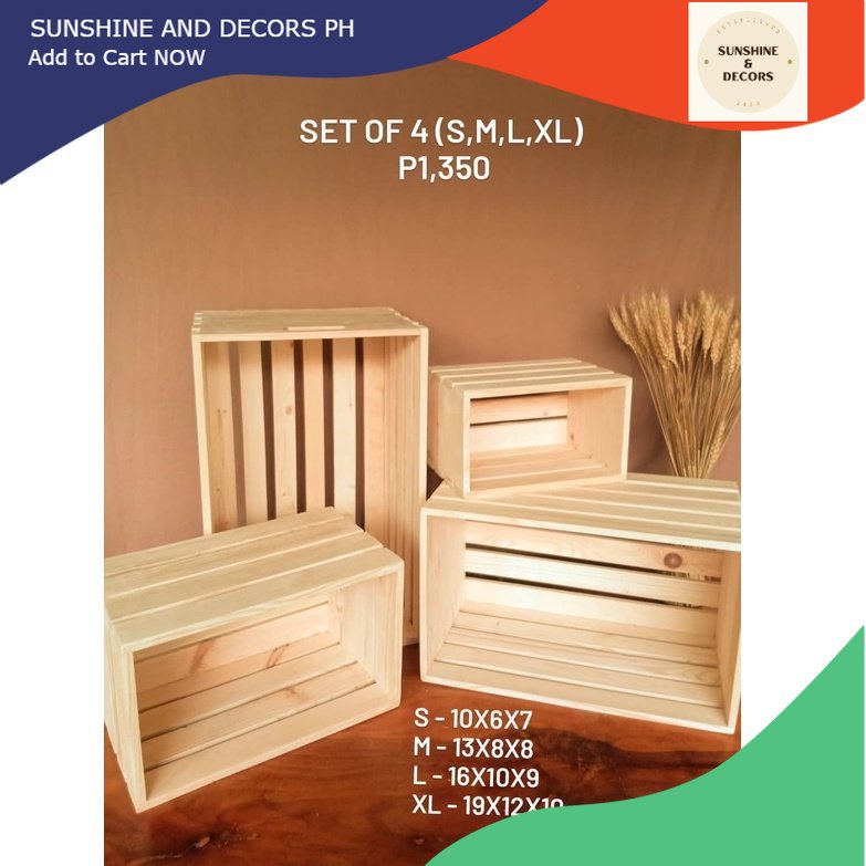 SET OFWOODEN CRATE BOX good quality palochina wood (s,m,l,xl) | Shopee ...