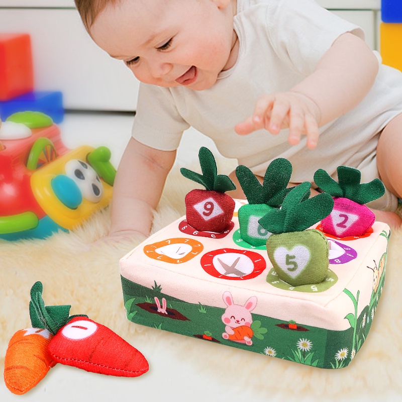 Montessori Toys Baby Pull Carrot Plush Toy Number Shape Matching Toys ...