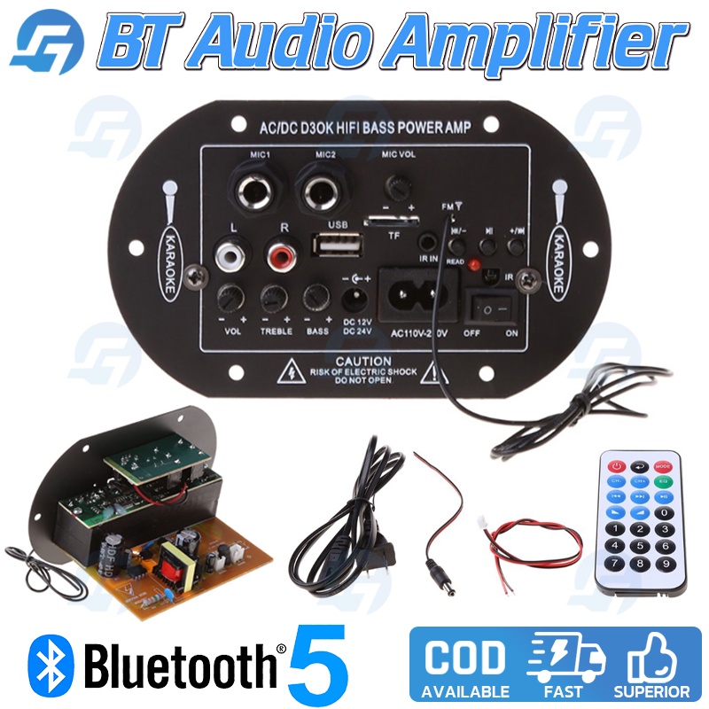 AC 220V 12V 24V Subwoofer Dual Microphone HiFi Bass Power Amp FM Radio ...