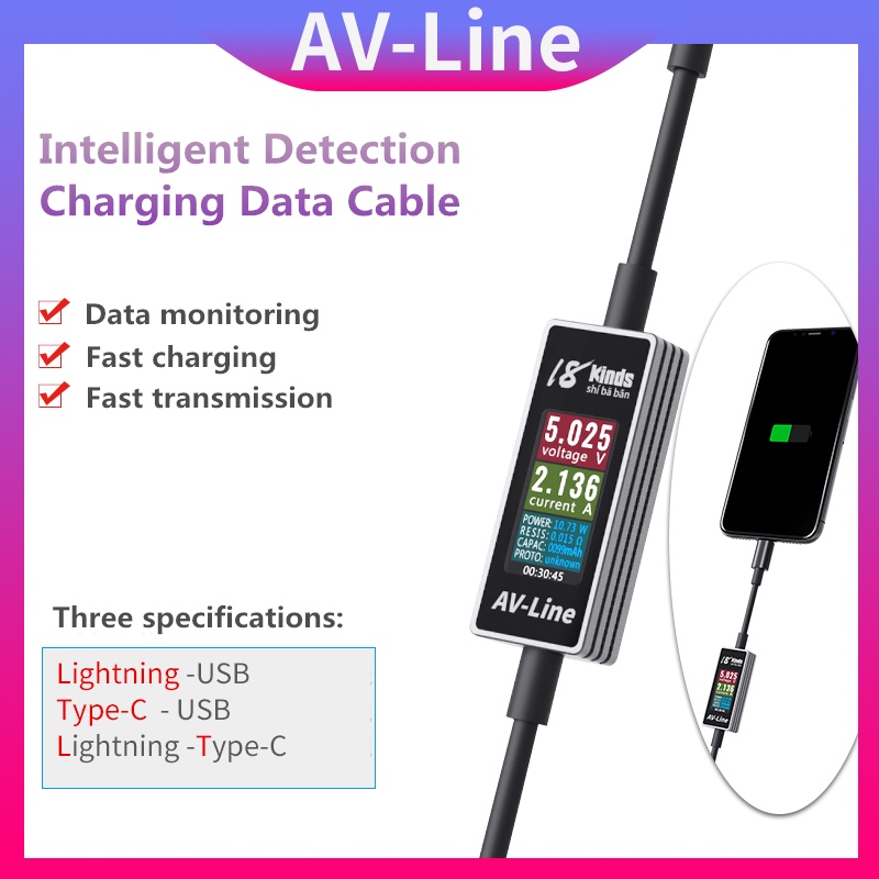 18Kinds AV-Line USB Intelligent Detection of Charging Data Cable Real ...