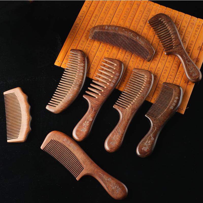 Natural Sandalwood Comb Head Massage Anti-static No-snags Wooden Comb ...
