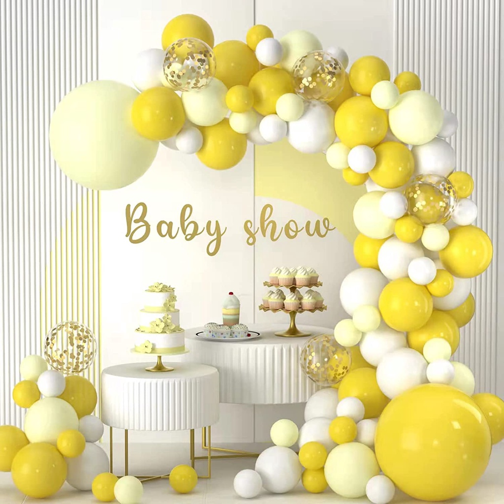 Yellow Balloons Garland Kit, 102pcs Pastel Yellow White Gold Confetti ...