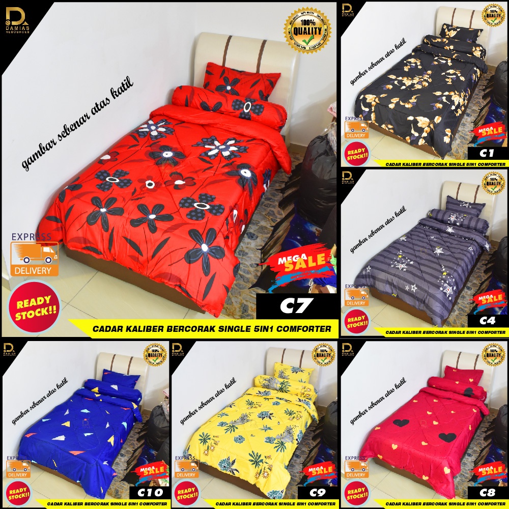 Cadar Kaliber Cadar Bujang Single / Super Single set 5 in 1 with ...