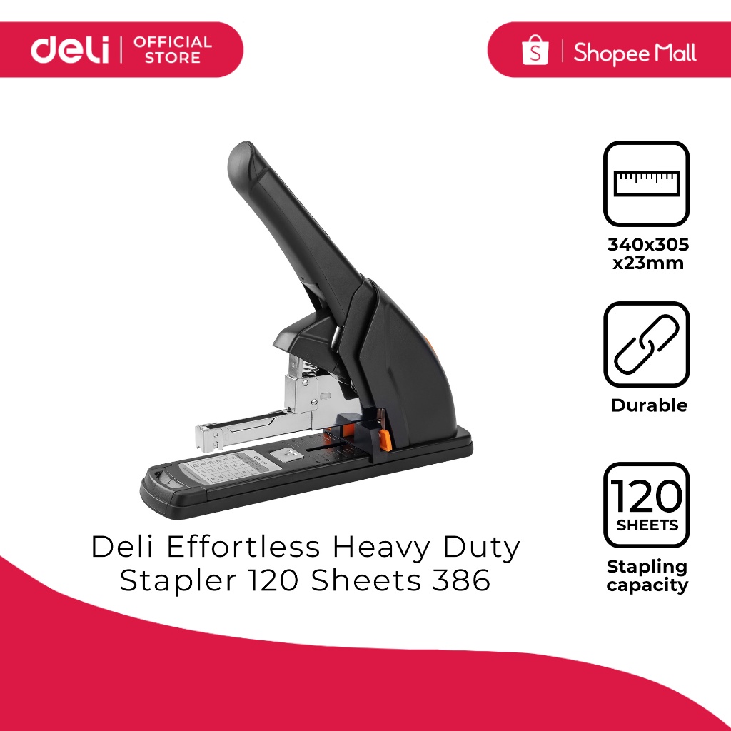 Deli 386 Effortless Heavy Duty Stapler 120 Sheets 79386 | Shopee ...