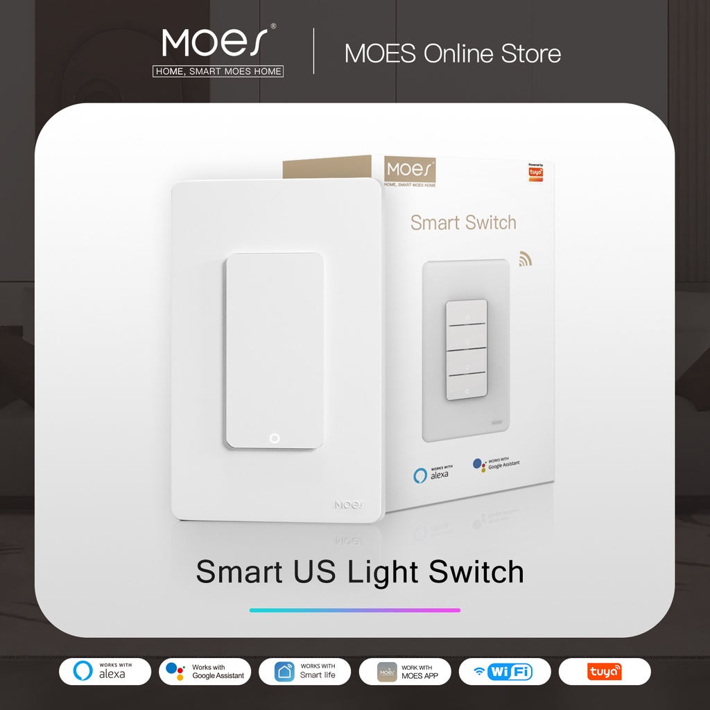 MOES Tuya Wi-Fi Smart Light Switch US Single Pole Push Button Wall ...