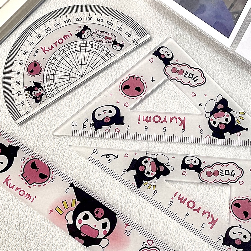 Sanrio Kuromi Acrylic Ruler Set Kawaii Pachacco Student Protractor Set ...