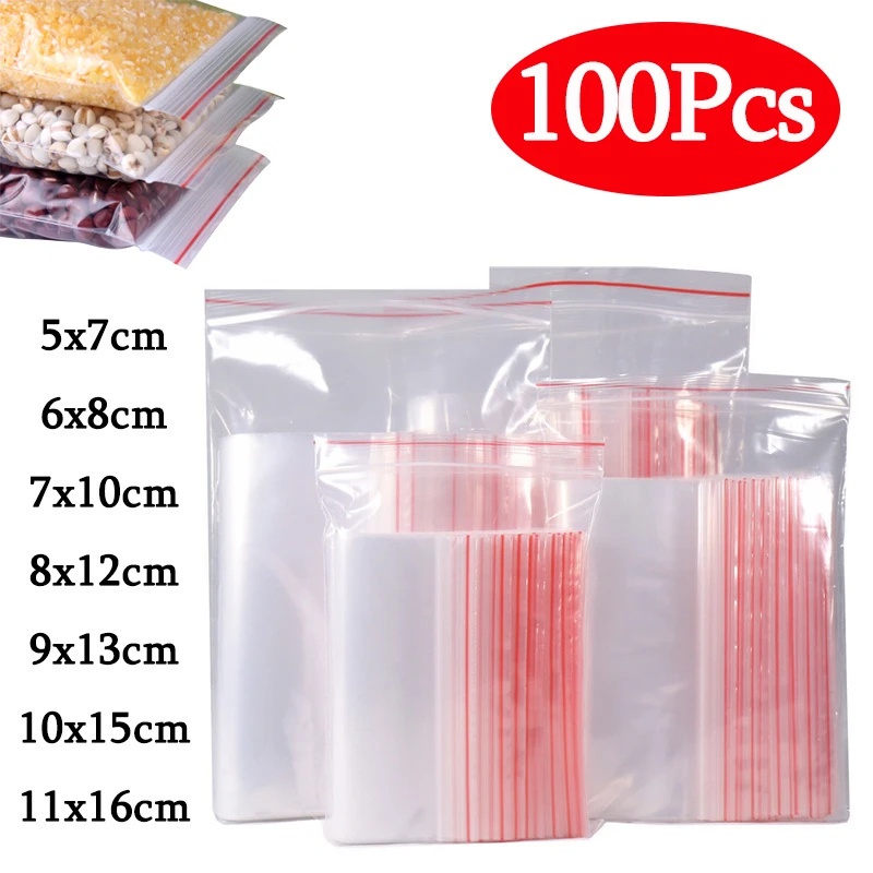 100Pcs/Lot Thicken Transparent Zip Lock Bags/Multi-Size Self-sealing ...