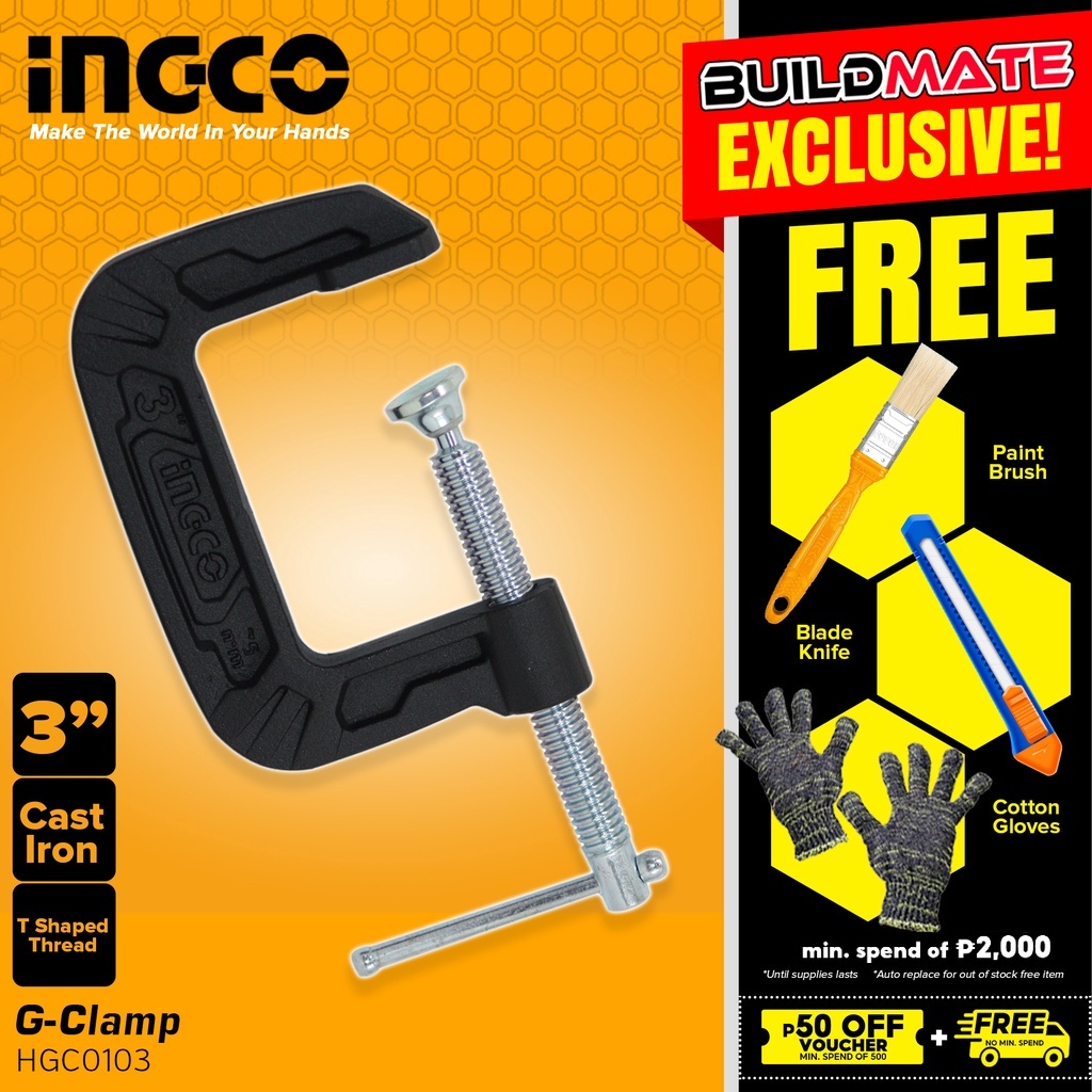 BUILDMATE Ingco G Clamp 3" Cast Iron Wood Metal Holder Wood Working ...