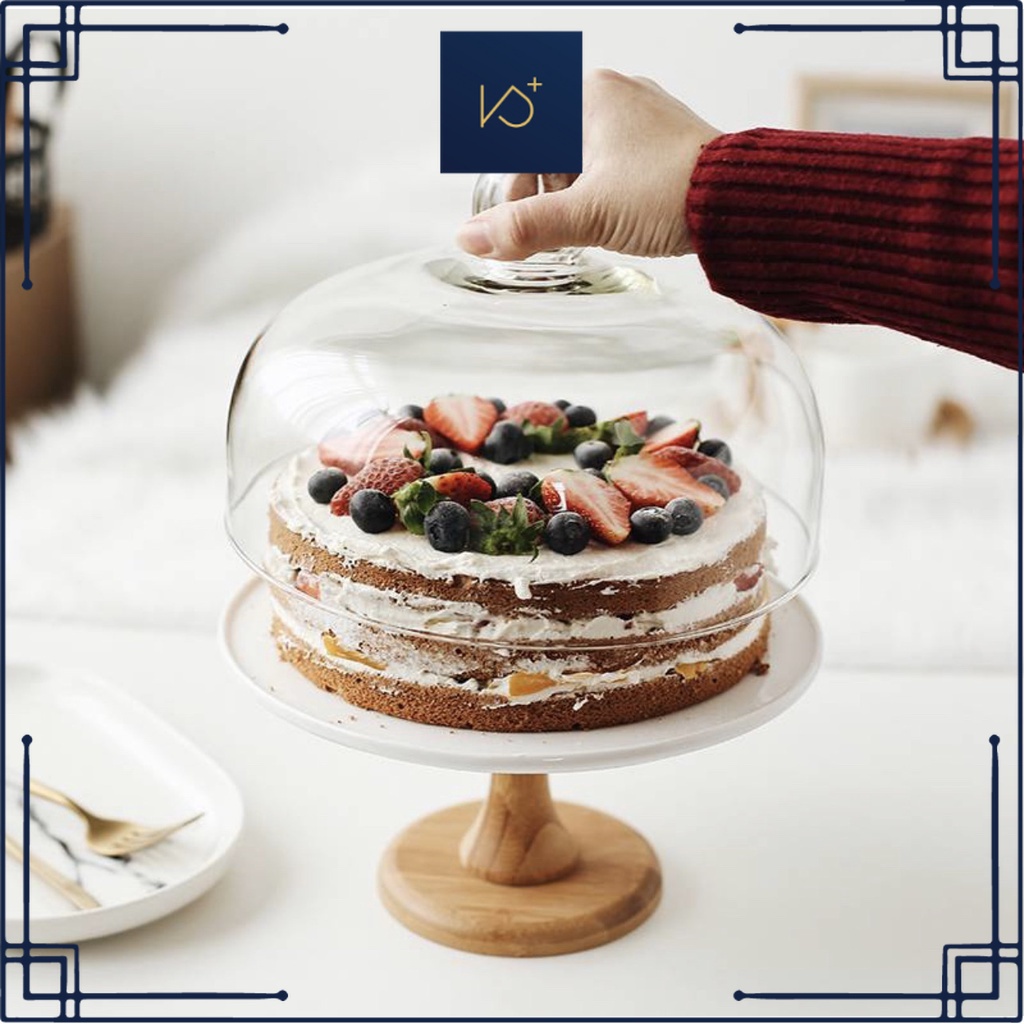Kitchen Plus Harper Bamboo Cake Stand with White Ceramic Plate and ...