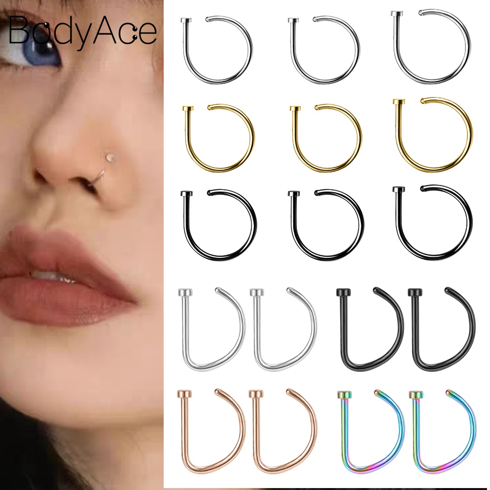 Bodyace 1 PC 8/10mm Stainless Steel Nose Ring D-shaped Nose Piercings ...