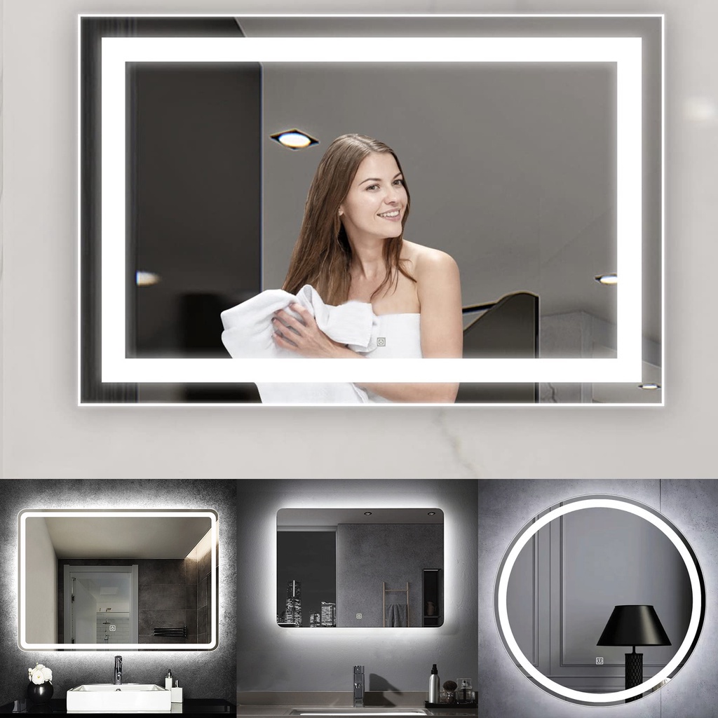 M3 Bathroom Mirror with LED light touch button modern style backlit ...