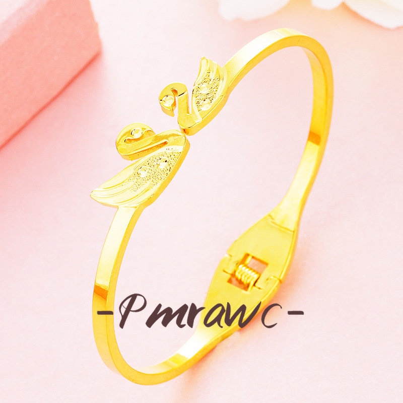 Pmrawc | 24K Golden Swan Spring Fastener Open-Ended Bracelet FS912 ...