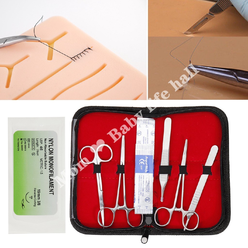 Medical Skin Suture Surgical Training Kit Silicone Pad Needle Scissors ...