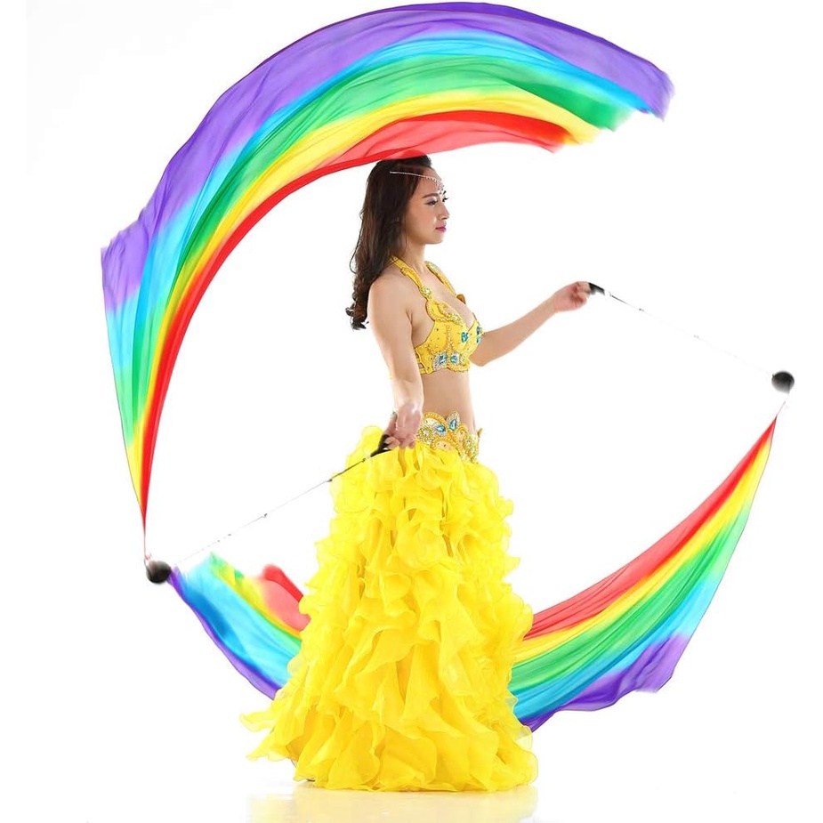 2Pcs Silk Veil with Poi Ball Belly Dance Poi Streamer Throw Ball in ...