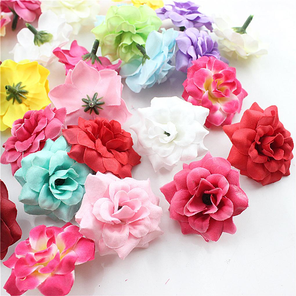 50 Pieces Artificial Roses Fake Silk Flower Heads Stemless Self ...