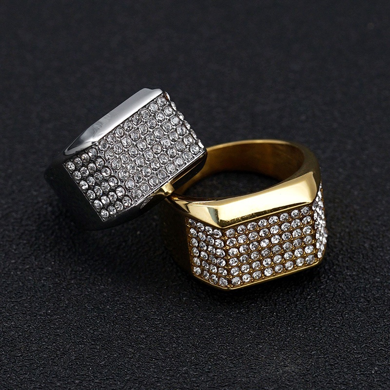 Hip Hop Bling Iced Out Stainless Steel Geometric Square Finger Rings ...