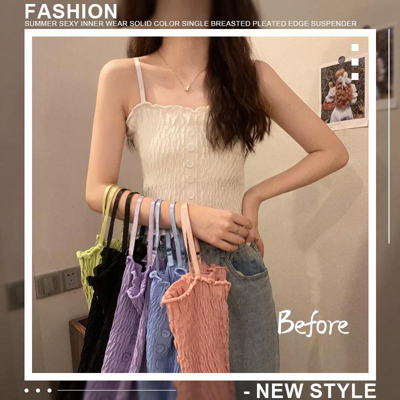 Ruffle Edge Sling Women Inner Wear Solid Color Single Breasted Short ...