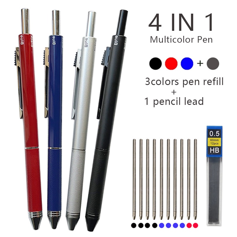 4 In 1 Metal Multicolor Pen Gravity Sensor Ballpoint Pen 3 Colors Ball ...