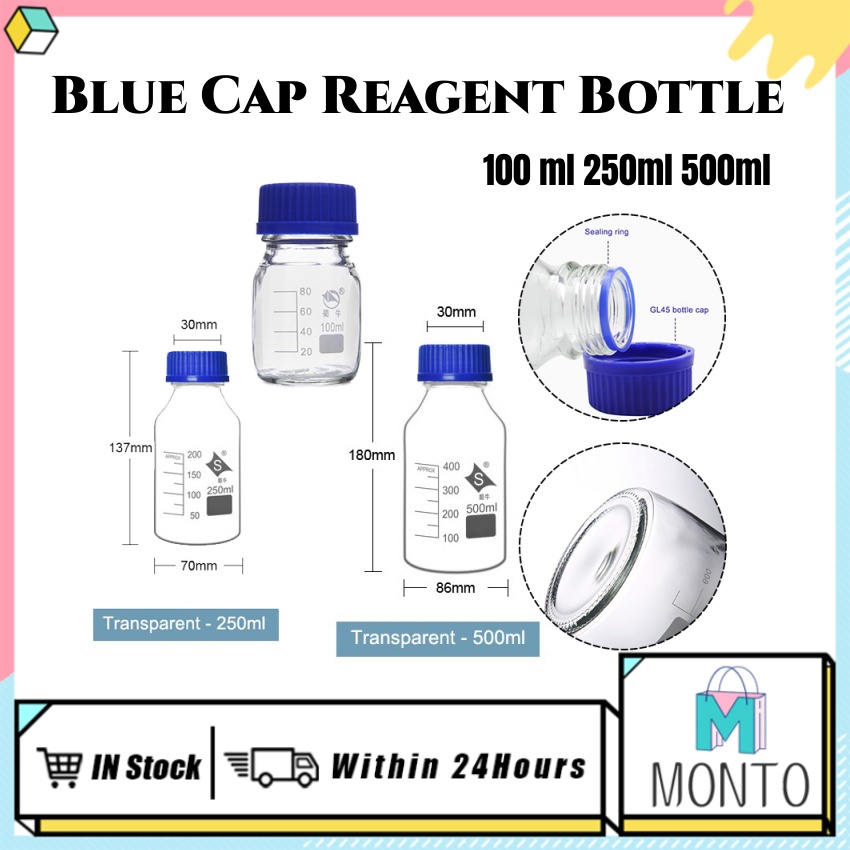 100/250/500ml Chemical Reagent Glass Sealed Bottle Blue Cap Glass ...