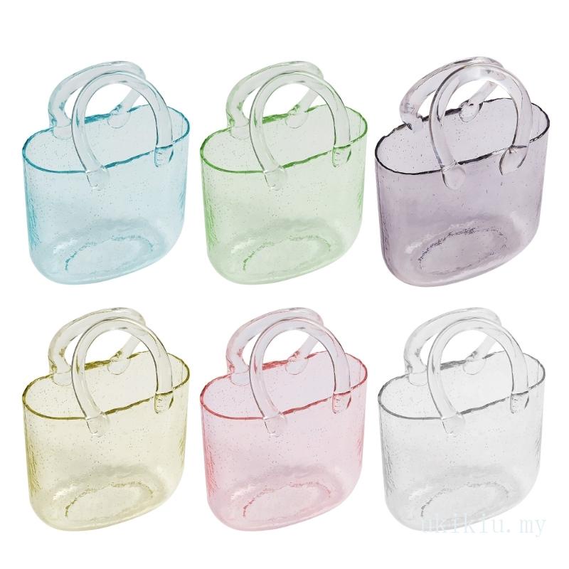 UKI Clear Glass Vase Fish Tank Tote Bag Flower Handbag Bag Vase Desktop ...