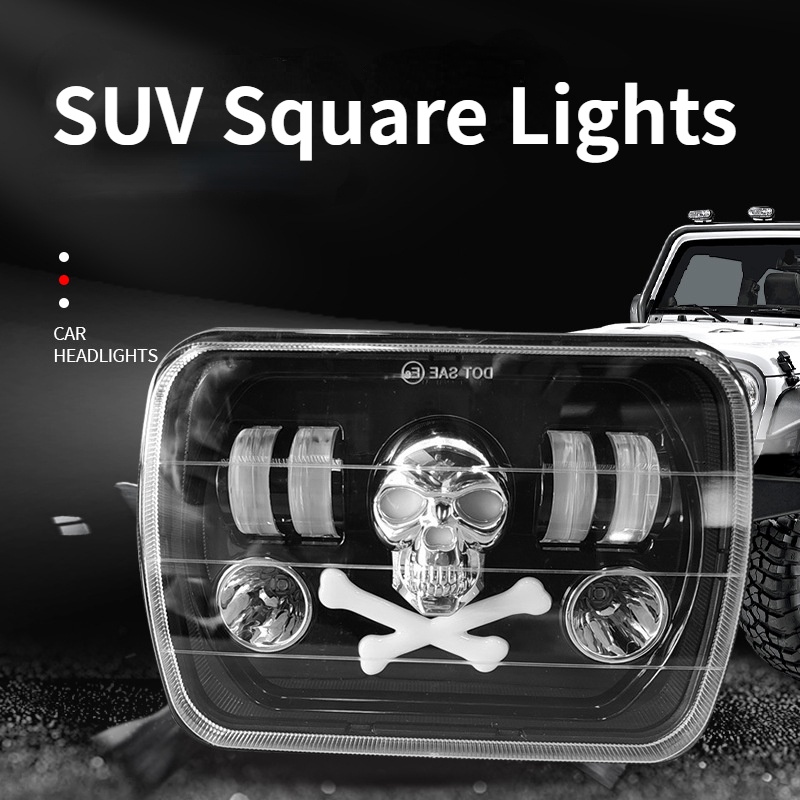 【Ready Stock】7 inch 5x7 7x6 Square LED Headlights Skull 65W 6500LM Hi ...