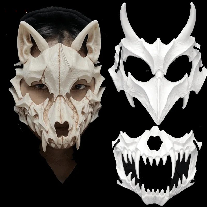 Unisex Dragon God Skeleton Tiger Wolf Face Mask Long Teeth Skull Face ...