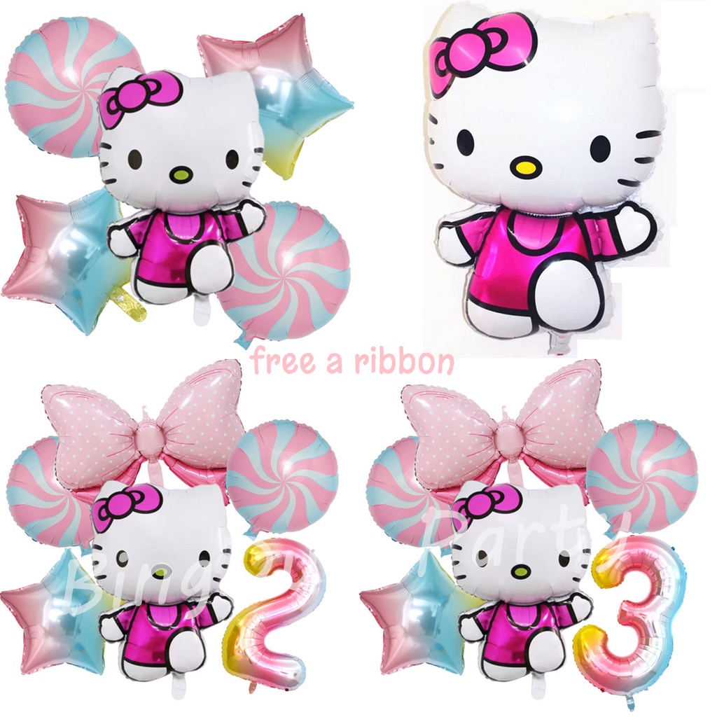 Disney Hello Kitty Theme Pink Kitty Balloons Set 32inch Gradient Number ...