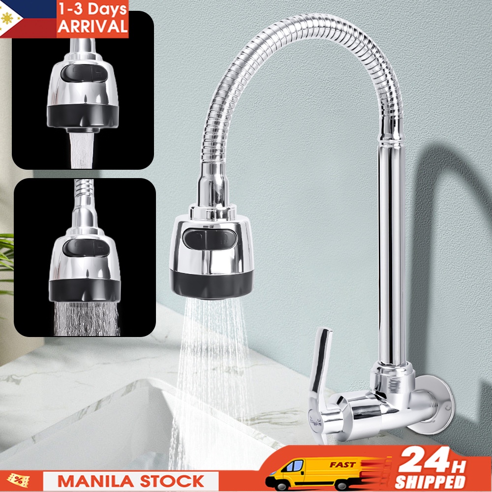 Wall Mounted Kitchen Stainless Flexible Neck Sink Faucet / 360 ...