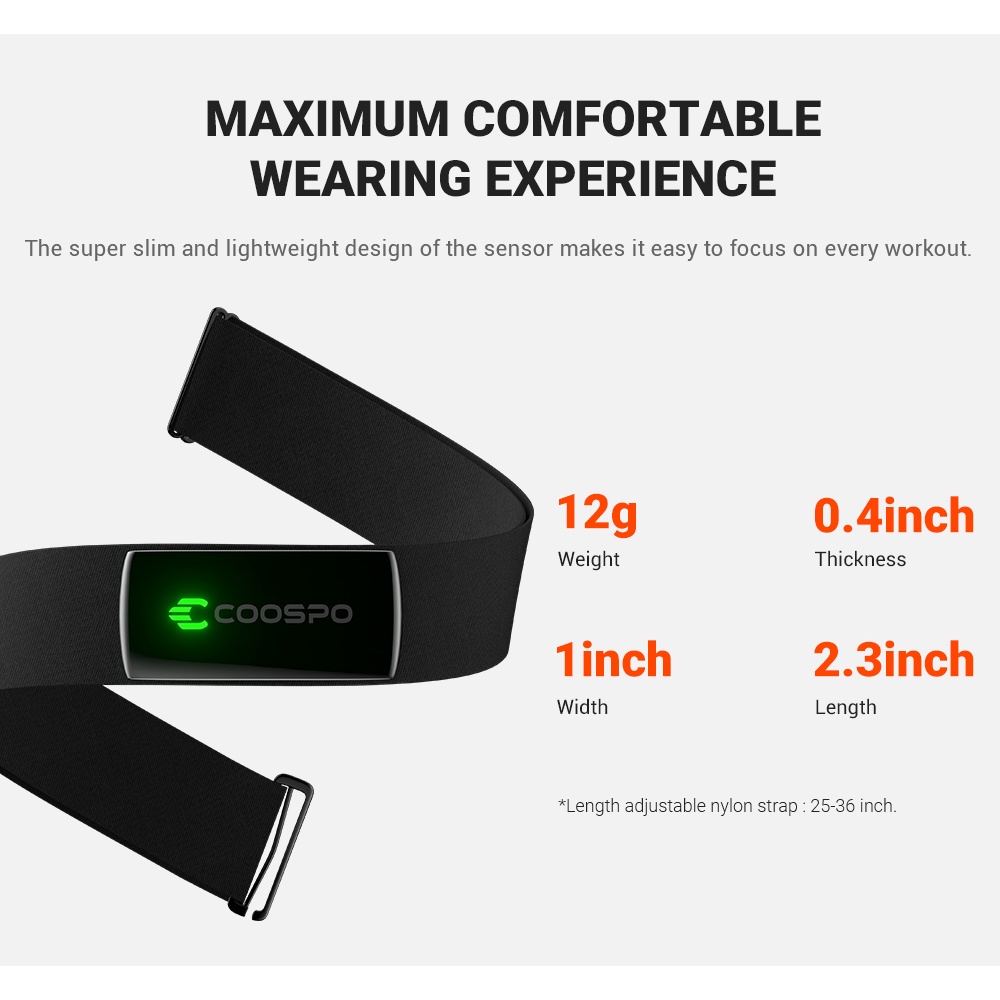 COOSPO H9Z Rechargeable Heart Rate Monitor Chest Strap Bluetooth5.0 ANT+ HR Sensor HRM ...