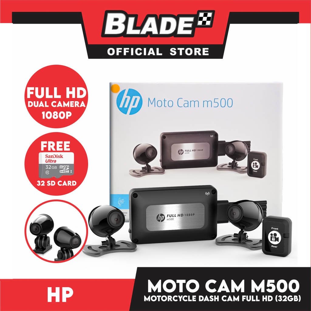 HP Motorcycle Camera m500 Dual Channel 1080P Full HD with 32gb Micro Sd ...
