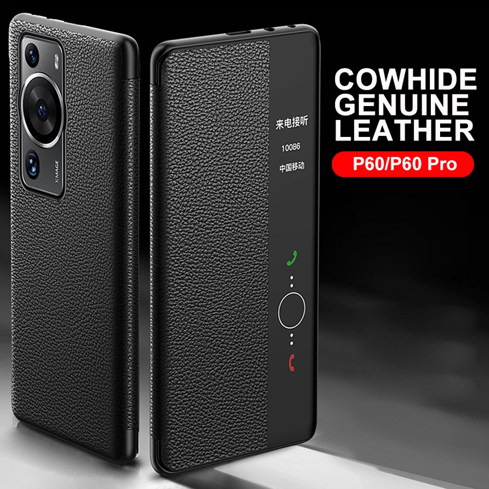Original Genuine Flip Leather Cover For Huawei P60 Pro Mirror Smart ...