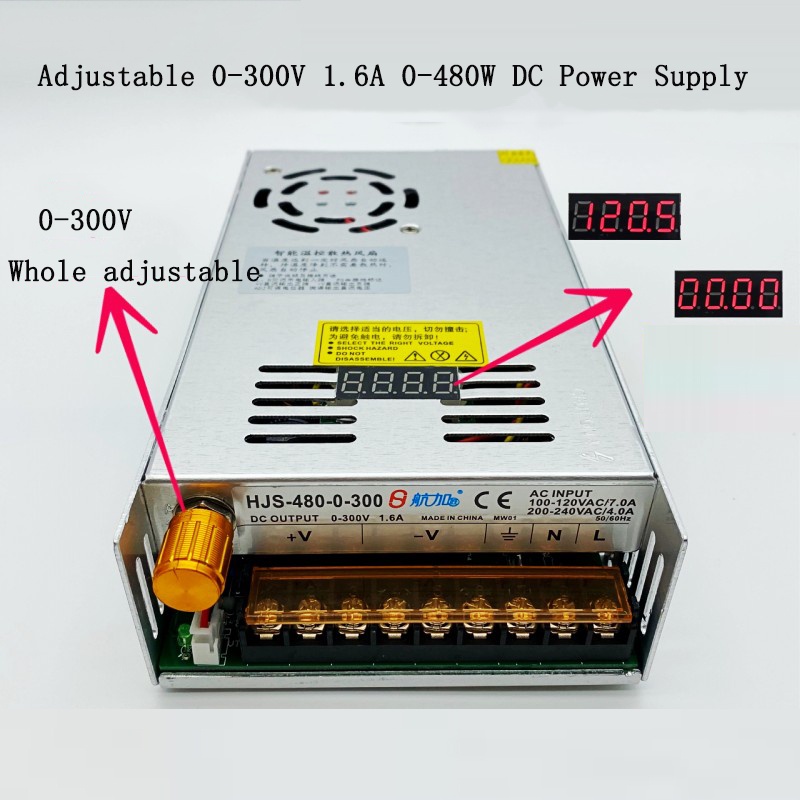 480W 1.6A 0-300V Adjustable Switching Power Supply DC voltage regulated ...