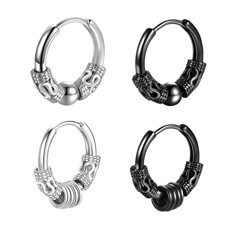 2PC Gothic Punk Men's Stainless Steel Hoop Earrings For Women Hip Hop ...