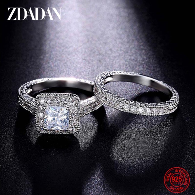 ZDADAN 2 Pcs 925 Sterling Silver 6MM Zircon Ring For Woman Charm Jewelry | Shopee Philippines