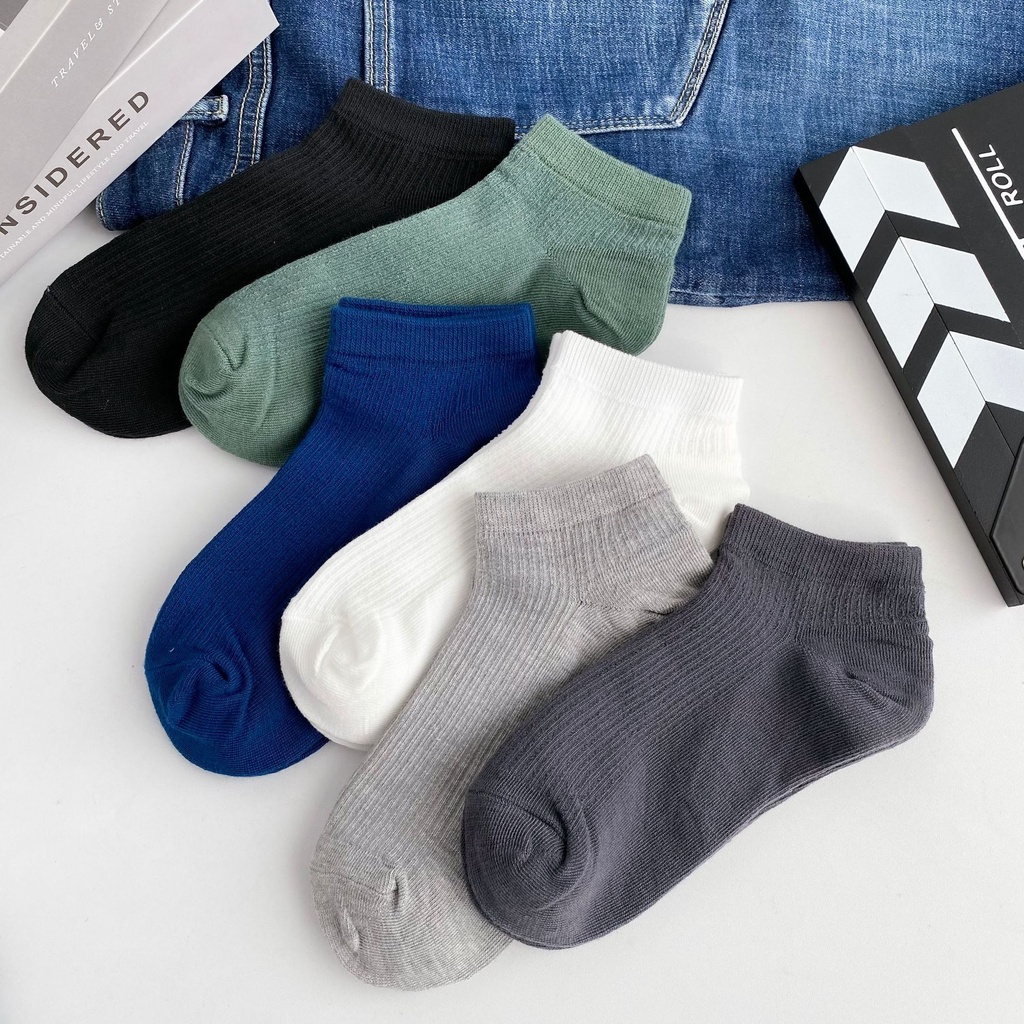 Men's solid color business socks spring and summer black ankle socks ...