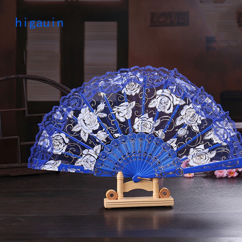 1Pc Chinese Folding Fan Translucent Lace Rose Folded HandHeld Dance ...