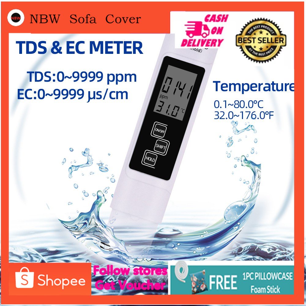 Portable PH meter + digital LCD water purity TDS EC meter water quality ...
