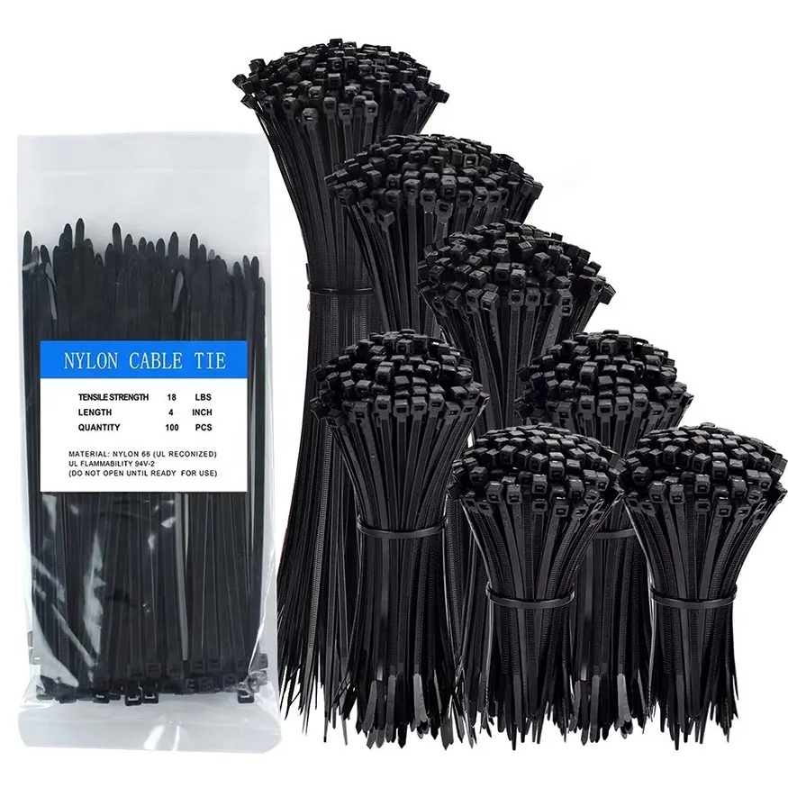 100 PCS Nylon Cable Tie Multi Purpose Self Locking Zip Ties Wraps Black ...