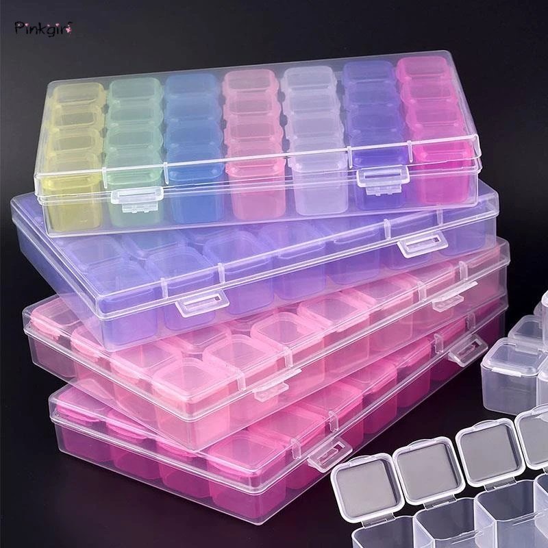 28 Grids Colorful Clear Plastic Empty Earring Jewelry Organizers ...
